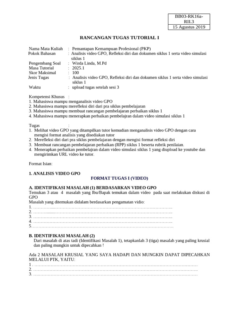 Rancangan Tugas Tutorial PKP | PDF