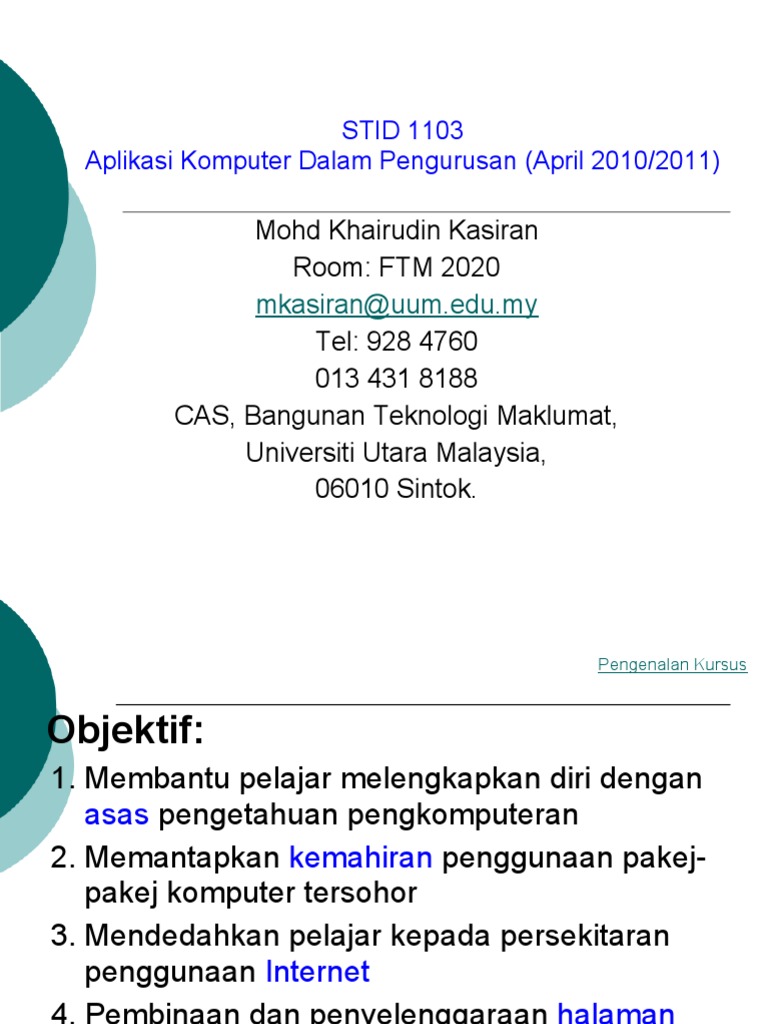 Aplikasi Komputer STID1103 Bab 1 | PDF