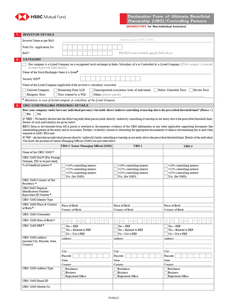 Hsbc Ubo and Npo Declaration Form | PDF | Private Law | Corporations