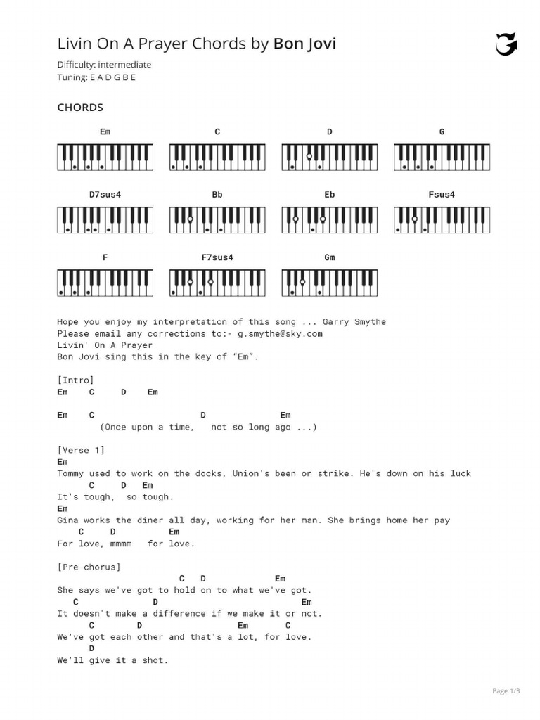 Livin On A Prayer Chords | PDF