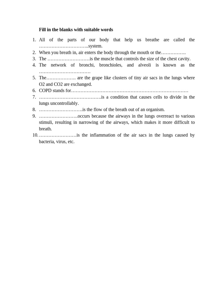 Homework - Respiratory System | PDF