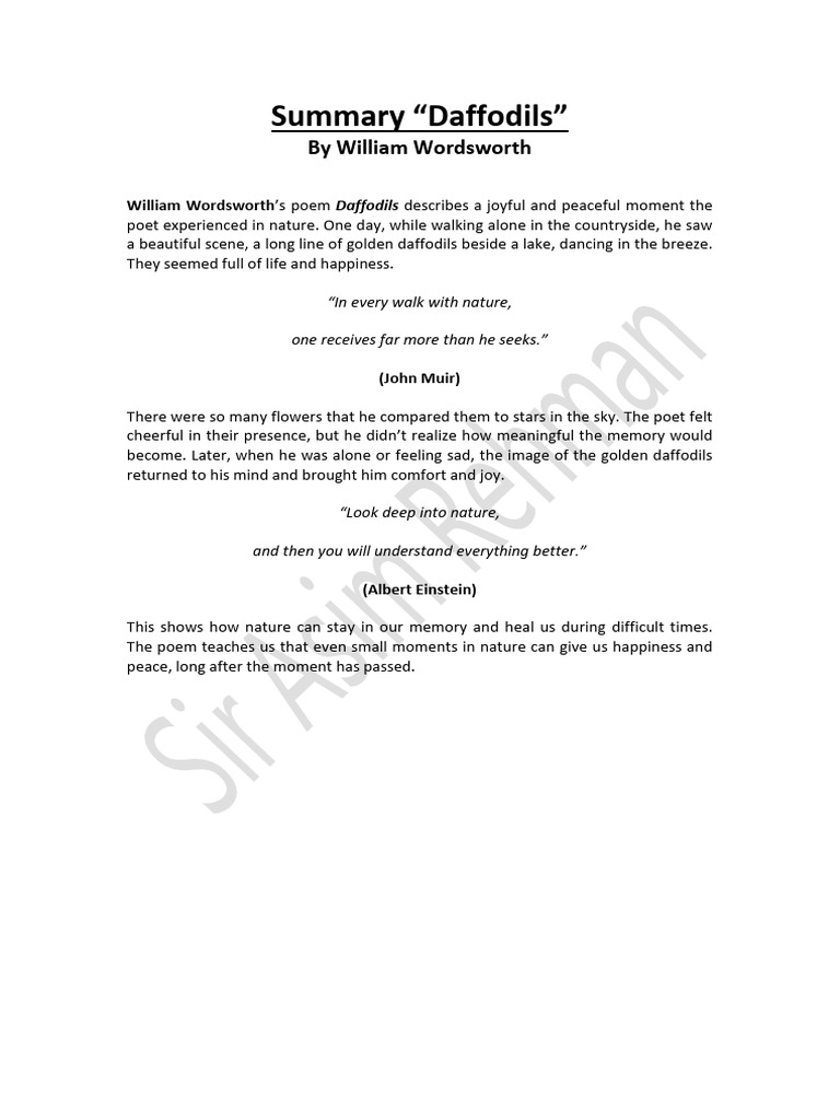 Summary Daffodils William Wordsworth | PDF