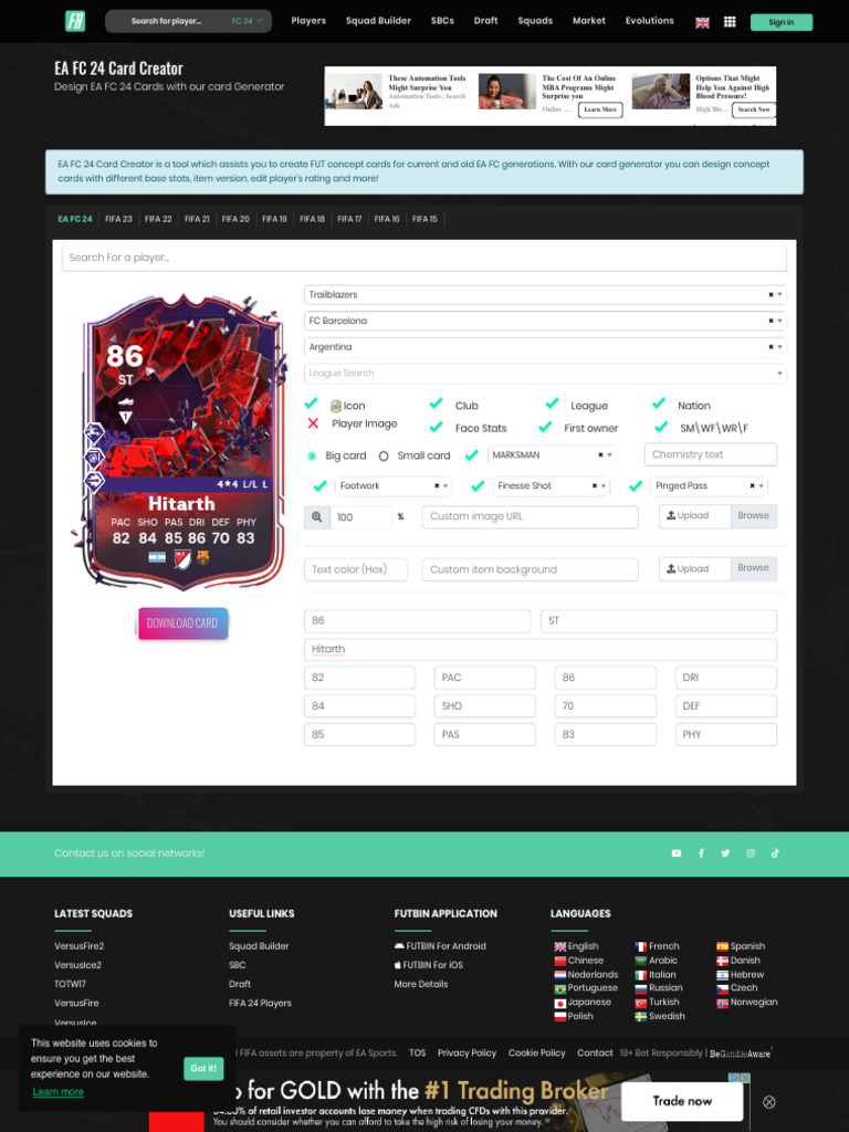 EA FC 24 Card Creator Generator FUTBIN | PDF