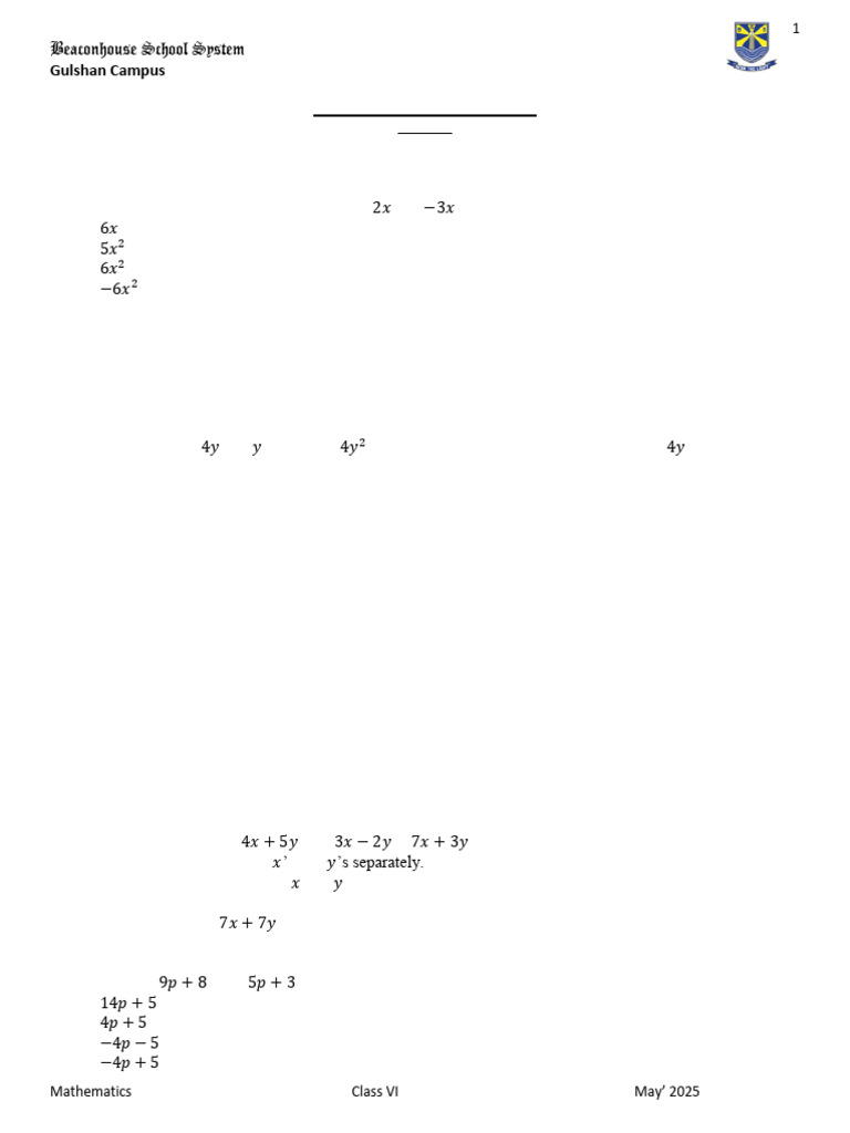 Mathematics Grand EOY Worksheet | PDF | Equations | Numbers