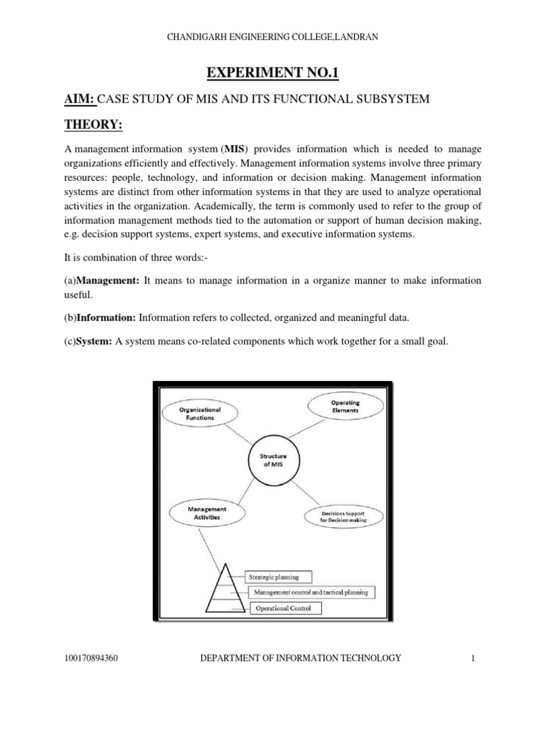 Experiment No.1: Aim: Case Study of Mis and Its Functional Subsystem ...