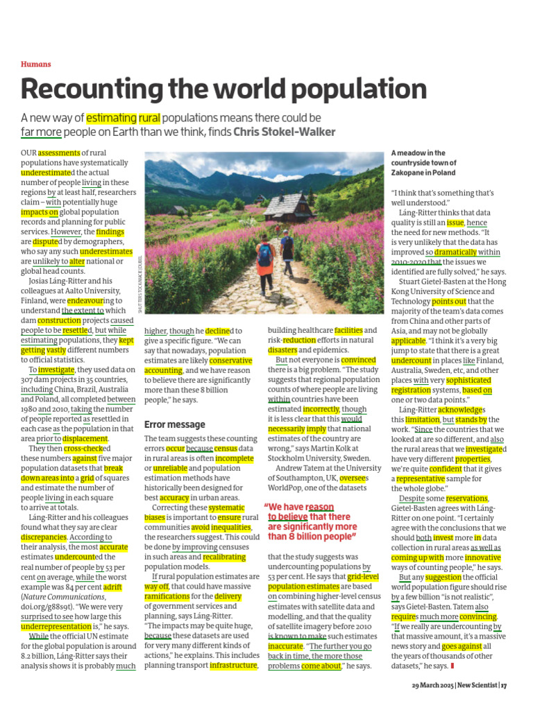 New Scientist 29 03 2025 RECOUNTING THE WORLD POPULATION Article | PDF ...