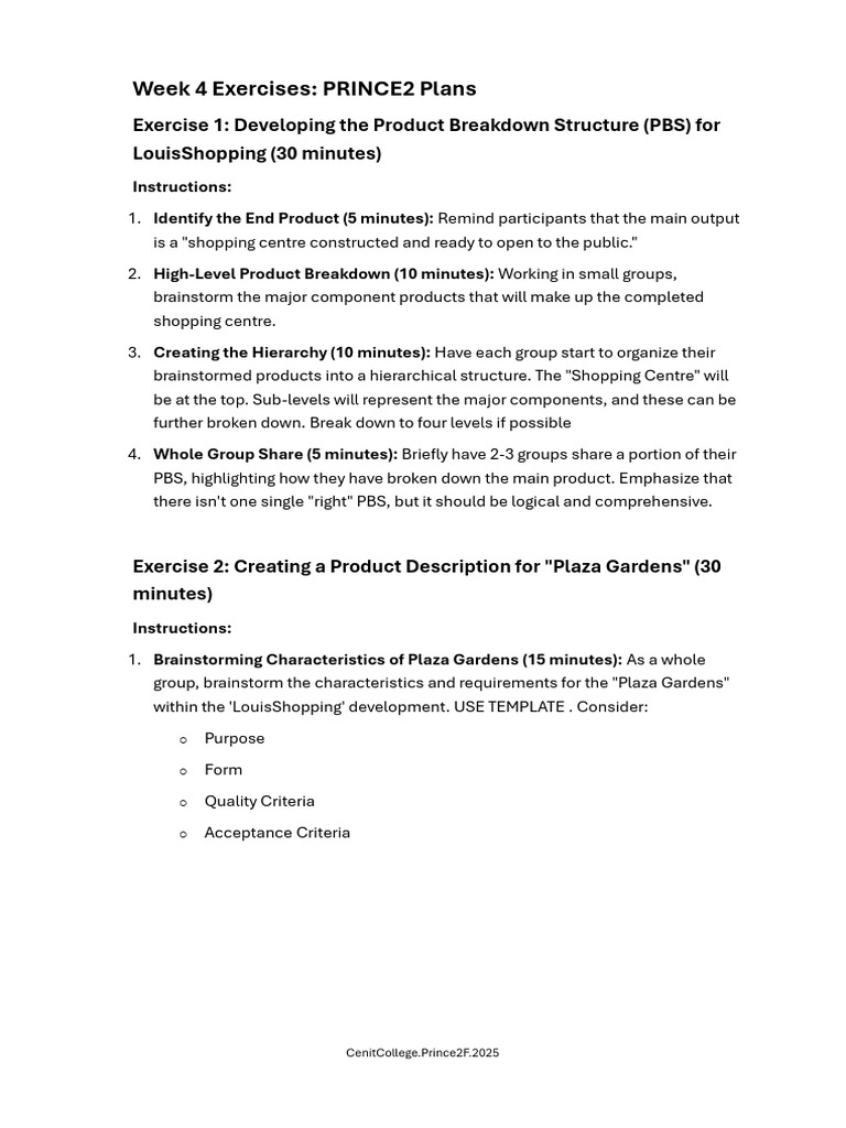 Prince2F Excercise week 4 plans | PDF | Sustainability