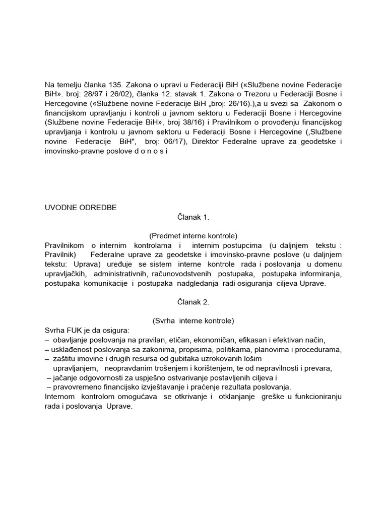 Pravilnik o Internim Kontrolama I Internim Postupcima | PDF
