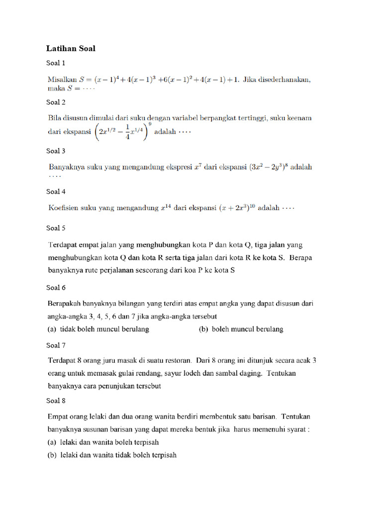12 Theresia IPA Latihan Soal Aturan Penempatan Permutasi Dan Kombinasi + Binomial Newton (24-08 ...
