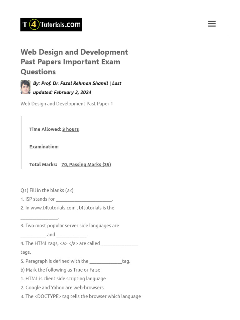 Web Design & Development Exam Papers | PDF | World Wide Web | Internet ...