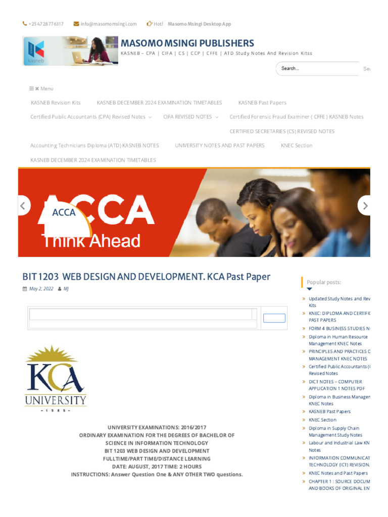 BIT 1203 WEB DESIGN AND DEVELOPMENT. KCA Past Paper - MASOMO MSINGI ...