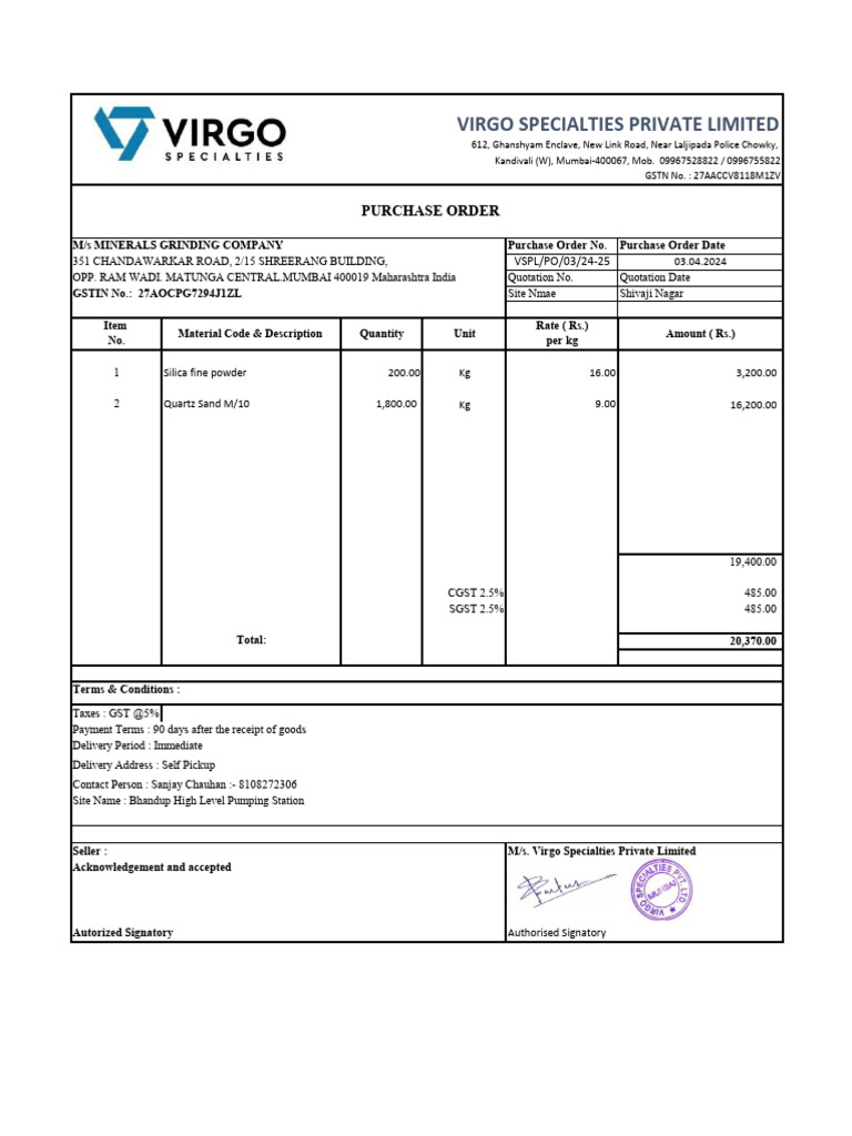 Miniral Granding PO 03.04.2024 | PDF | Natural Materials | Materials