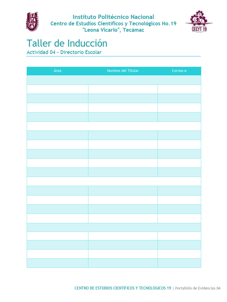 Directorio Escolar Cecyt 19 | PDF