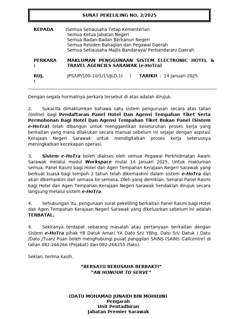 Pekeliling Ehotra | PDF