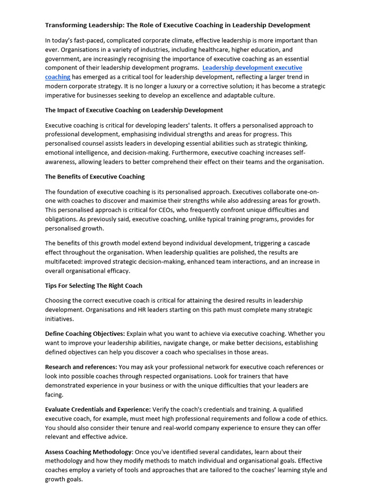 Executive Coaching for Leadership Growth | PDF | Leadership | Methodology