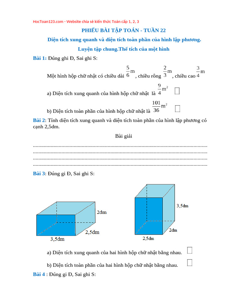 Phieu Bai Tap Toan Lop 5 Tuan 22 | PDF