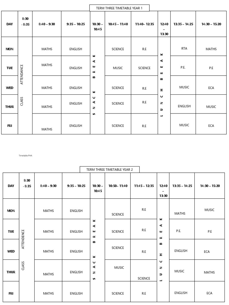 TIMETABLE TS 2024.2025 TERM THREE | PDF | Natural Sciences | Physical Sciences