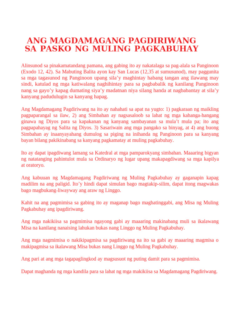 Ang Magdamagang Pagdiriwang Sa Pasko NG Muling Pagkabuhay | PDF