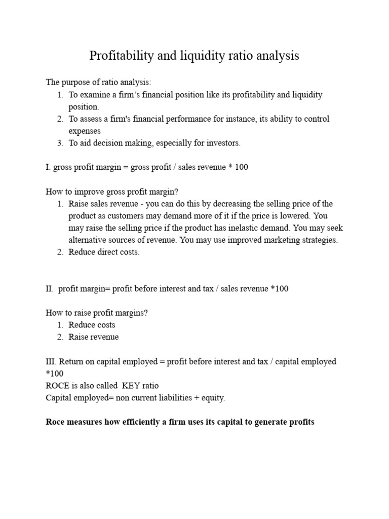 Profitability and Liquidity Ratio Analysis | PDF