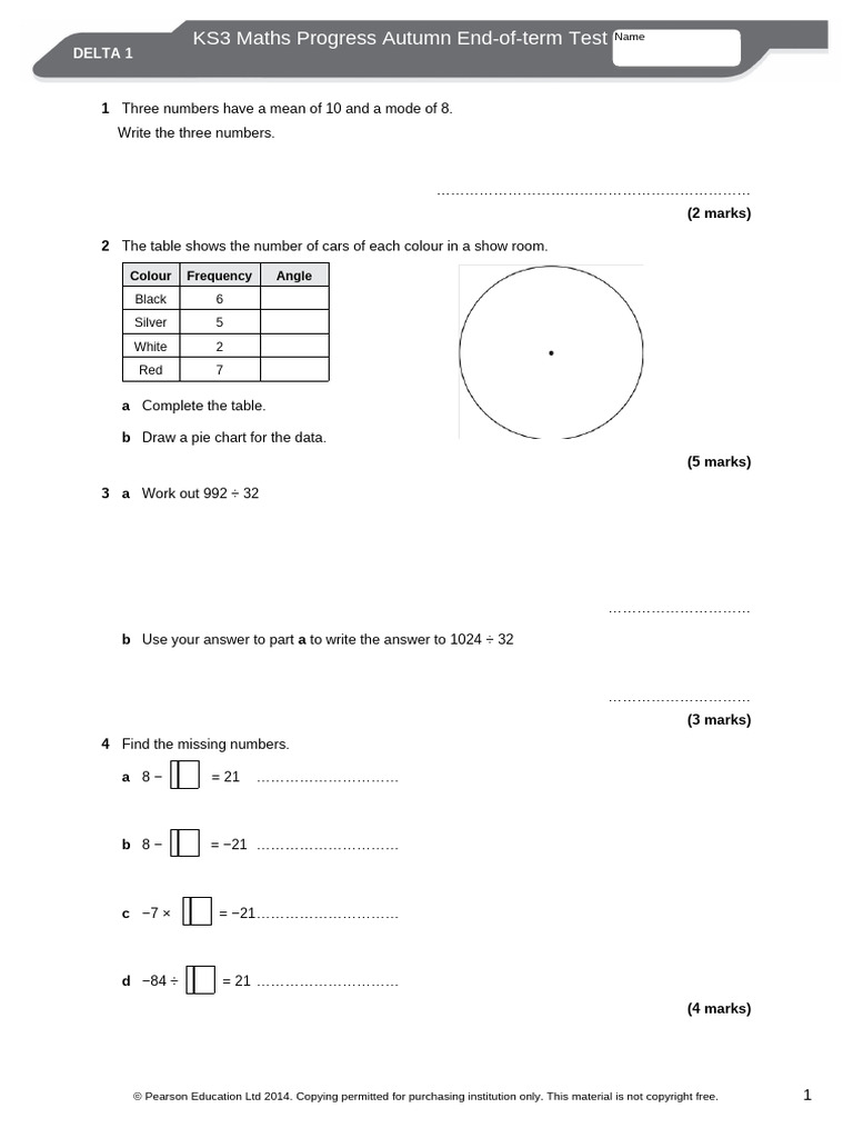 KS3 Maths Progress Test - Autumn | PDF | Mathematics | Arithmetic