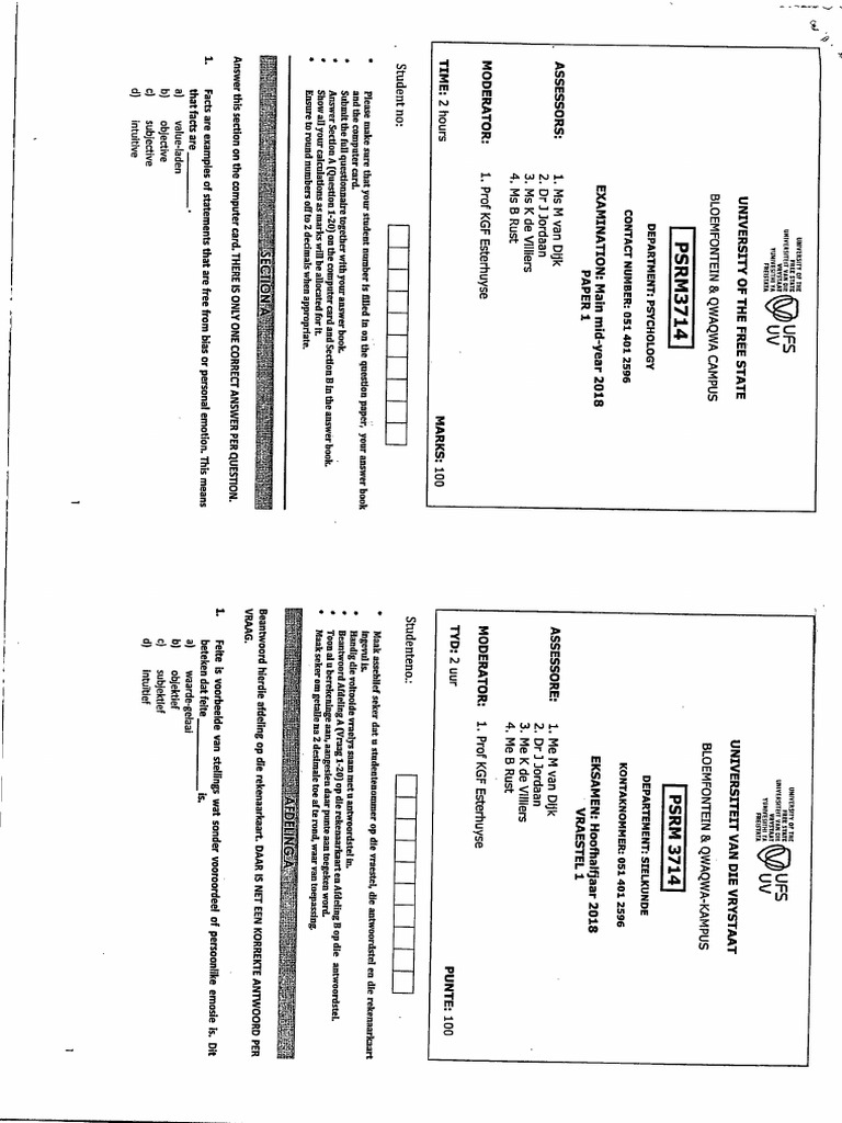 PSRM Past Question Paper 2018 | PDF