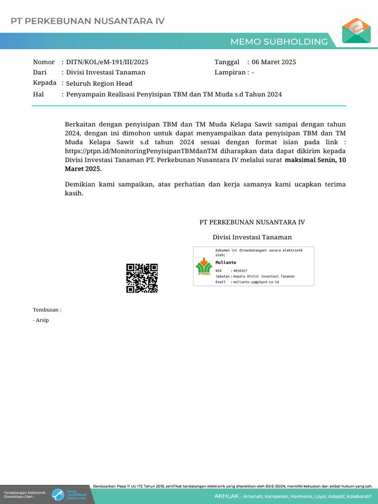 Penyampaian Realisasi Penyisipan TBM Dan TM Muda | PDF