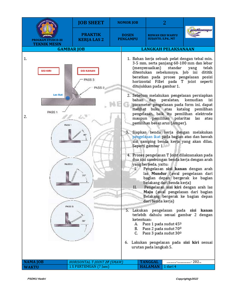 JSB 2 Praktik 2 Horisontal T-Joint 2f (Smaw) 2025 | PDF