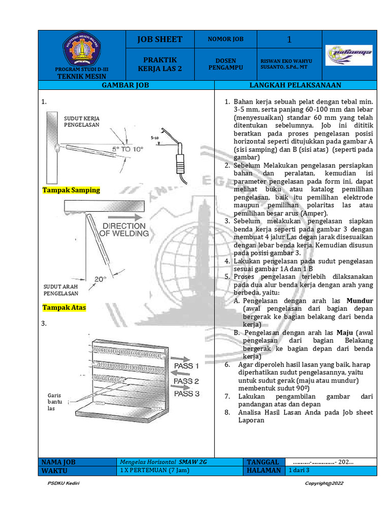 JSB 1 Praktik 1 HORISONTAL 2G (SMAW) 2025 | PDF