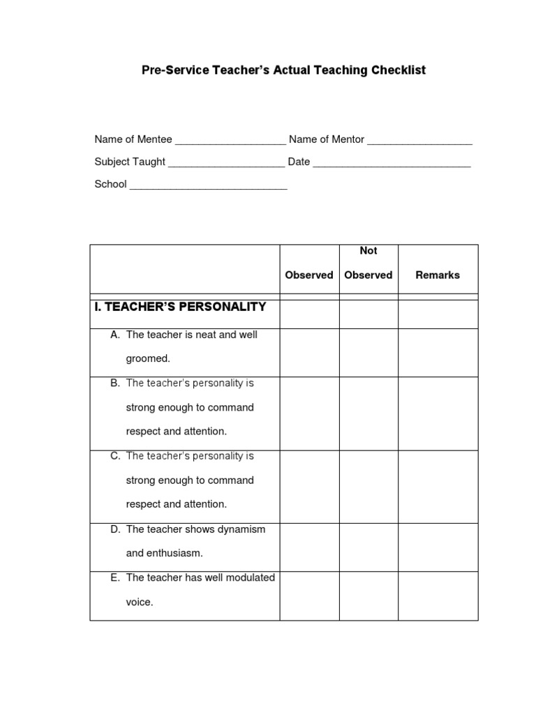 Portfolio-Teacher's Actual Teaching Checklist | PDF