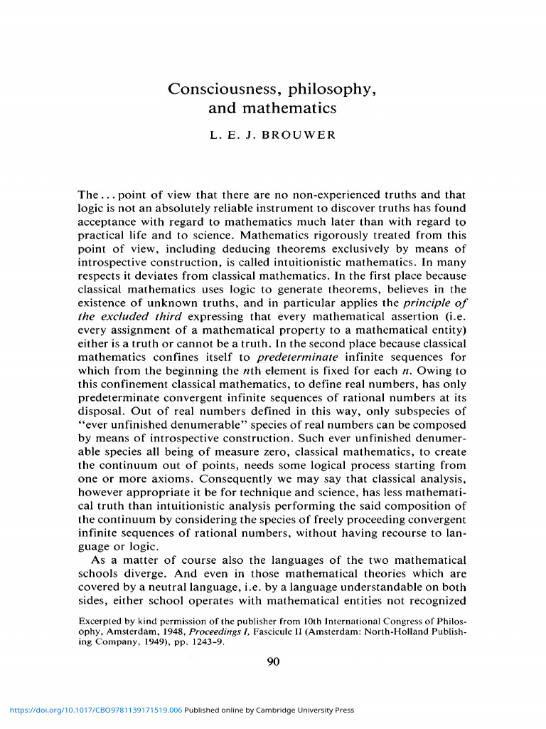 Consciousness Philosophy and Mathematics | PDF | Mathematics | Real Number