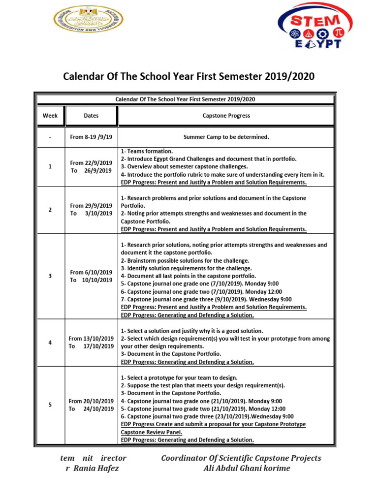 Capstone Calender Semester 1 2019-2020 G10, G11 | PDF | Methodology