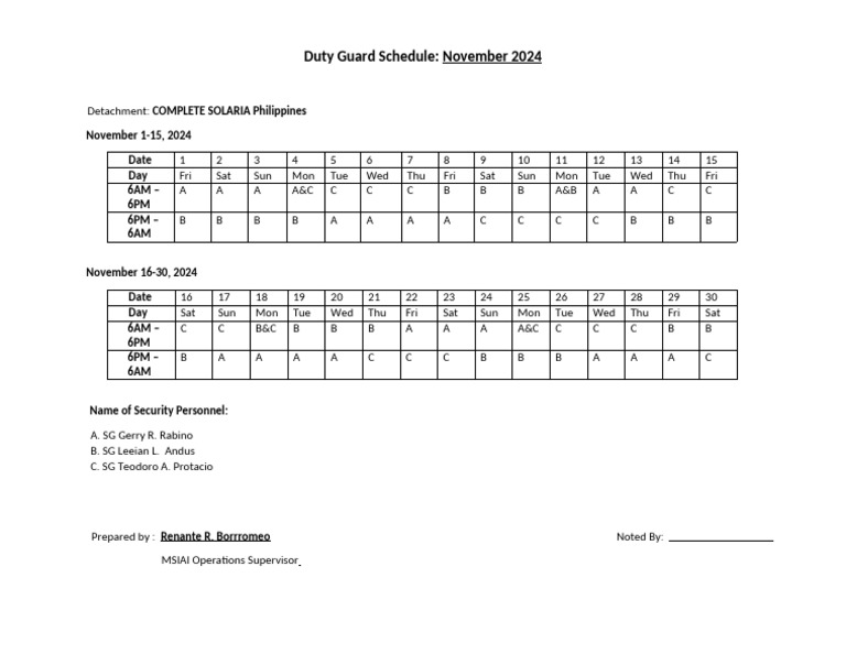 Complete Solaria Schedule | PDF