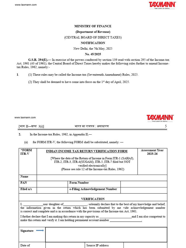 The Central Board of Direct Taxes (CBDT) Has Notified ITR-V and ITR ...