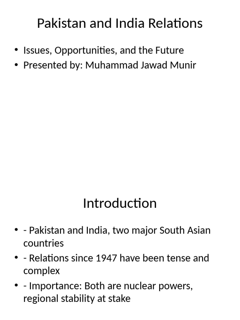 Pakistan India Relations Presentation | PDF