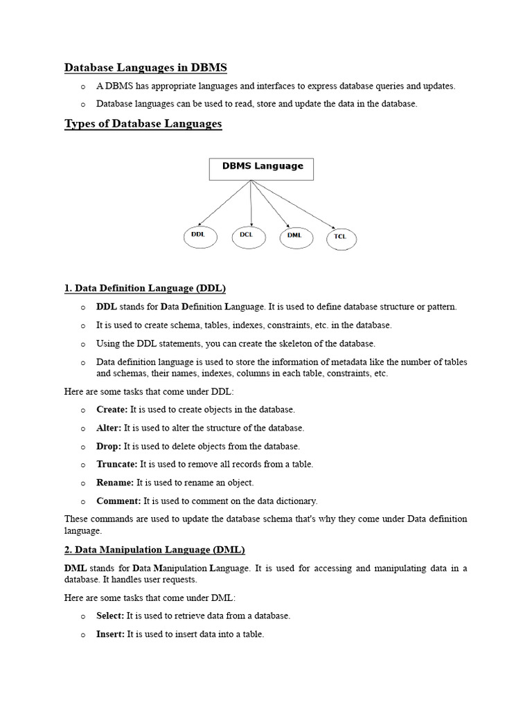 Database Languages in DBMS | PDF | Databases | Data Model