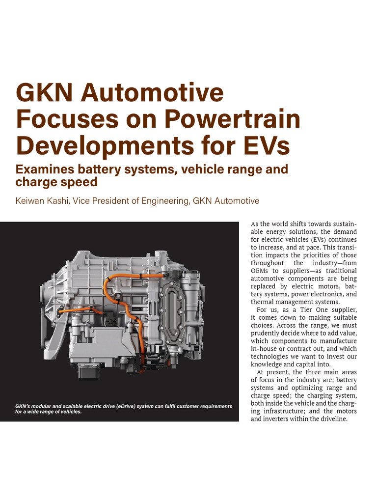 GKN Automotive Focuses On Powertrain Developments For Evs | PDF | Electric Vehicle | Electric Motor