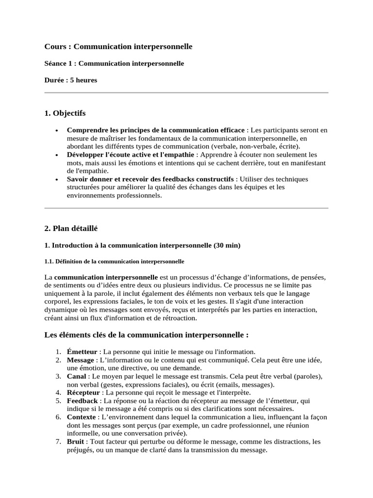 Communication Interpersonnelle | PDF | la communication | Communication non verbale