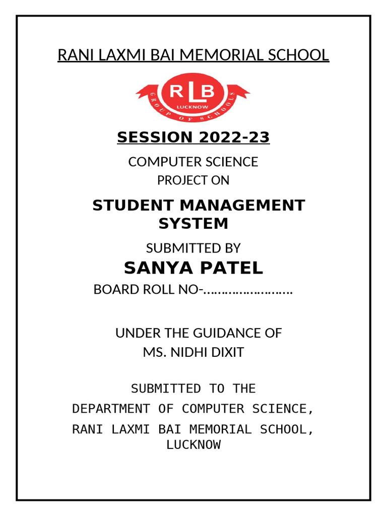 Rani Laxmi Bai Memorial Schoo | PDF