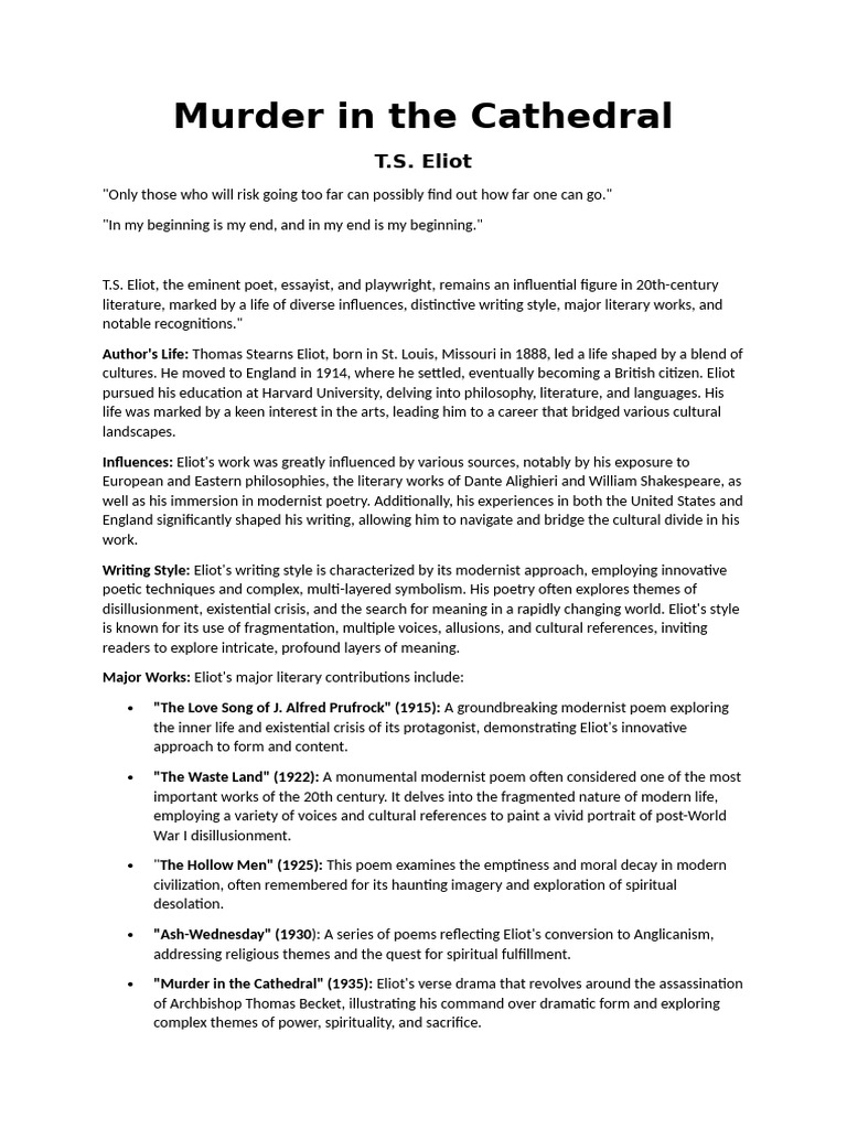 Murder in The Cathedral | PDF | T. S. Eliot | Poetry