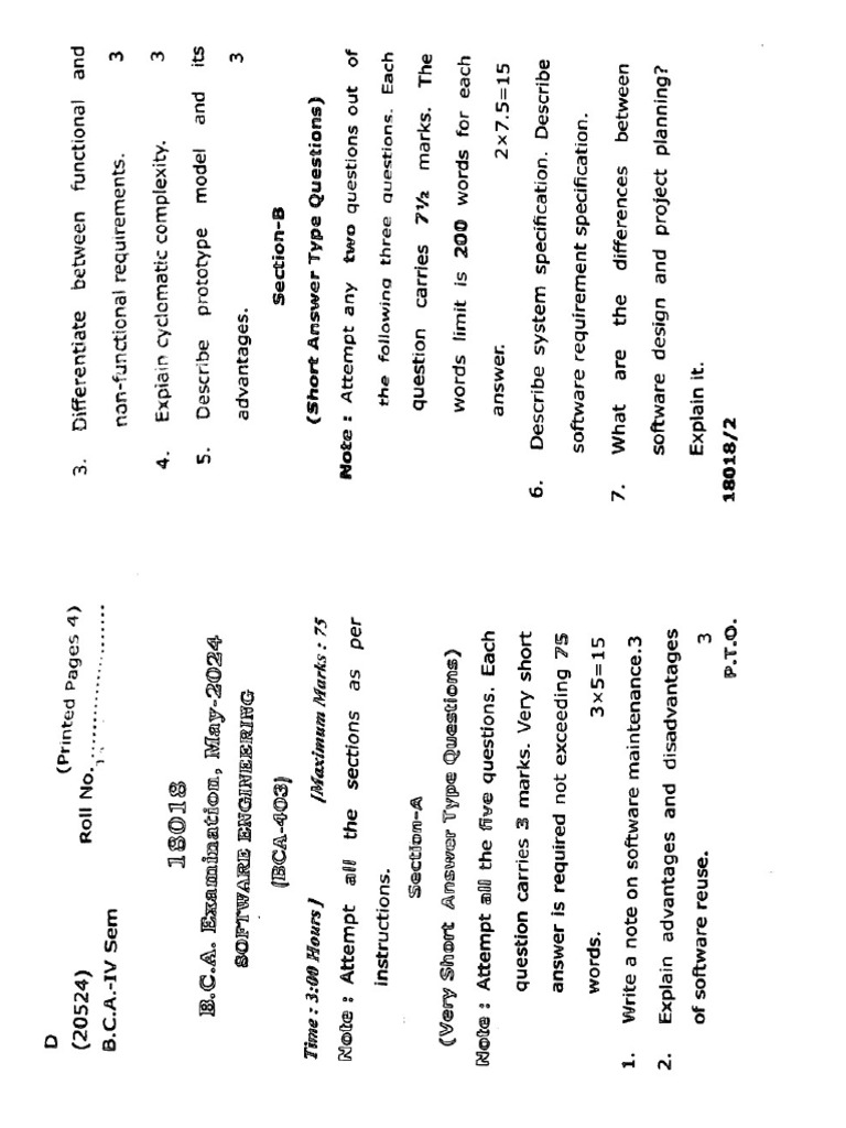 May Software Engineering Bca 403 | PDF