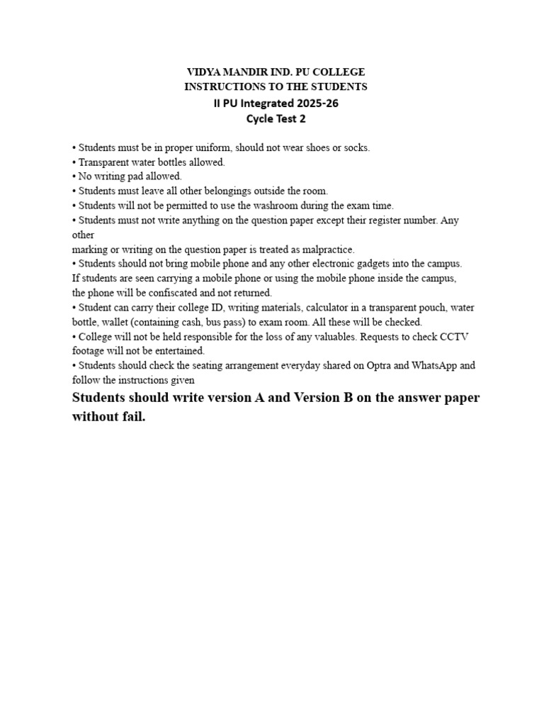 Instructions To The Students | PDF