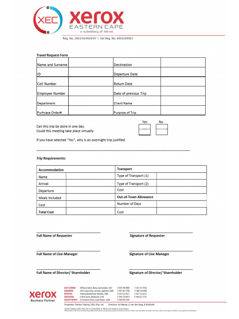 XEC Travel Request Form v2 | PDF