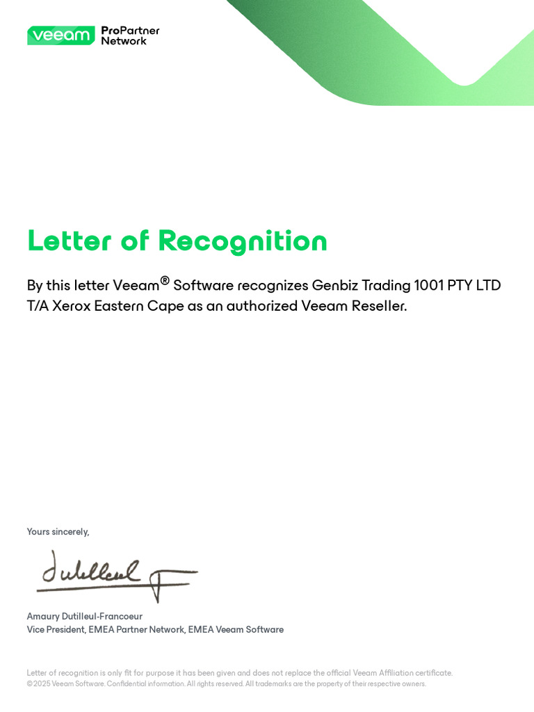 Veeam Recognition Letter | PDF