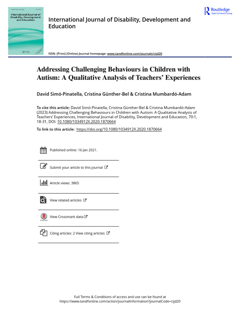 Addressing Challenging Behaviours in Children With Autism A Qualitative ...