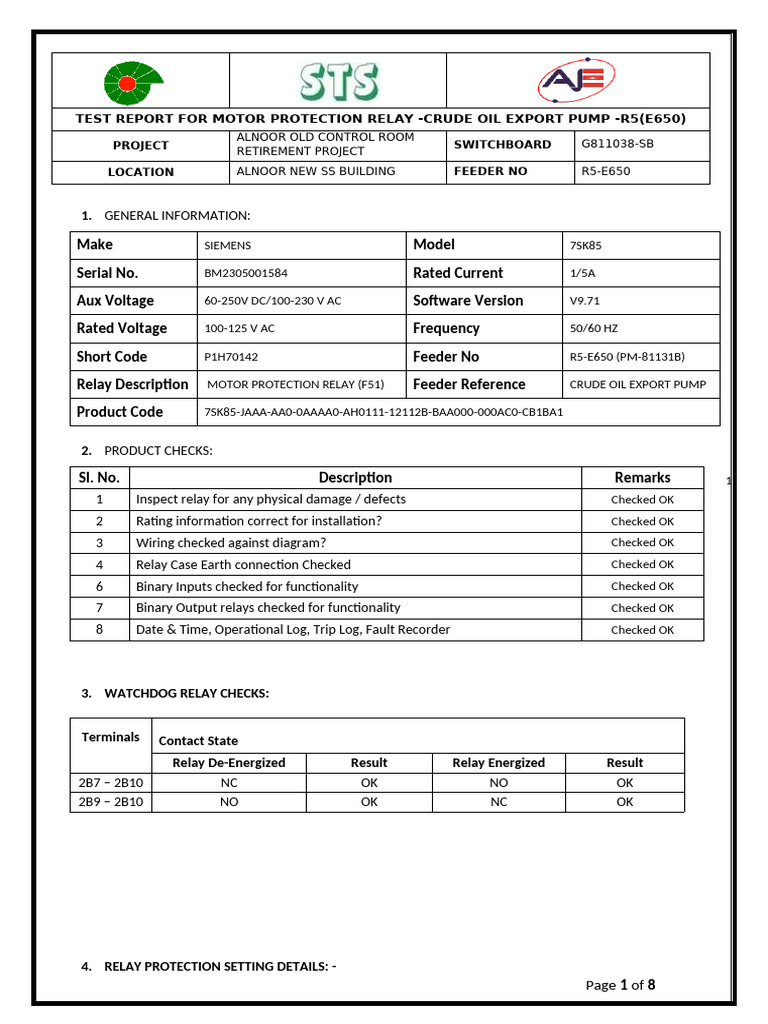 r5 Feeder Relay Test Report (1) | PDF | Relay | Alternating Current