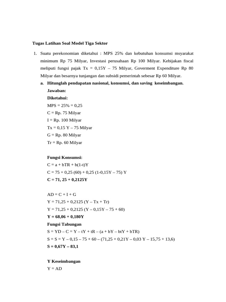 Latihan Soal Model Tiga Sektor | PDF