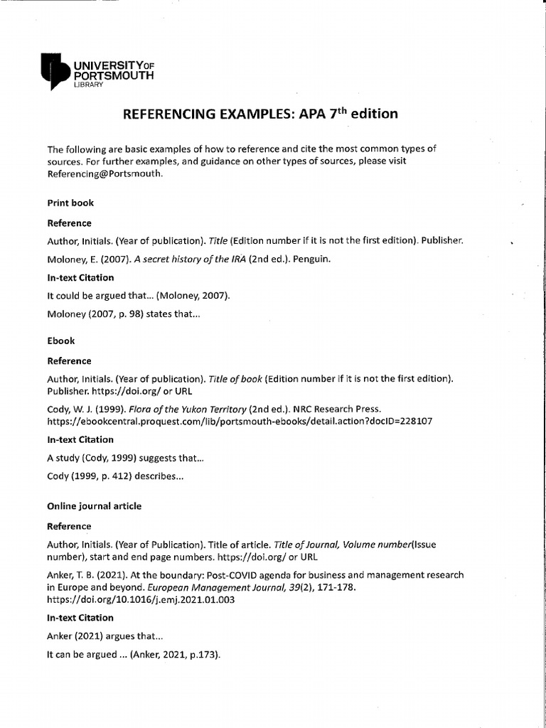 APA 7th Edition - Referencing Examples | PDF