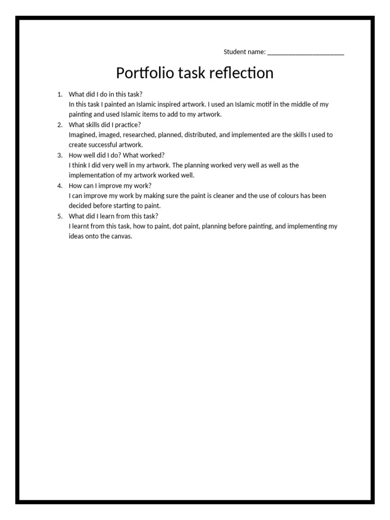 Portfolio Reflection Sheet | PDF