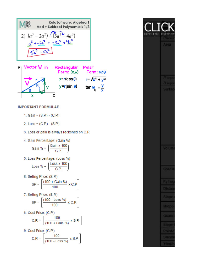 Algebra Calculations Sheet | PDF