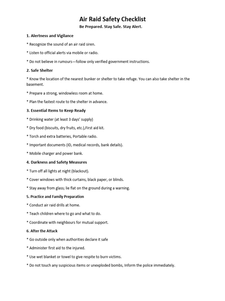 Air Raid Safety Checklist | PDF